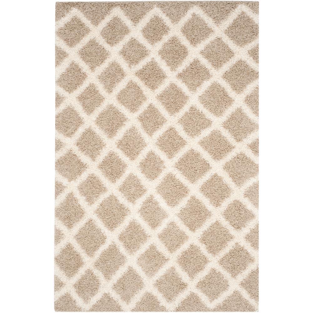 SAFAVIEH Dallas Shag Beige/Ivory 4 ft. x 6 ft. Geometric Multi-Diamonds ...