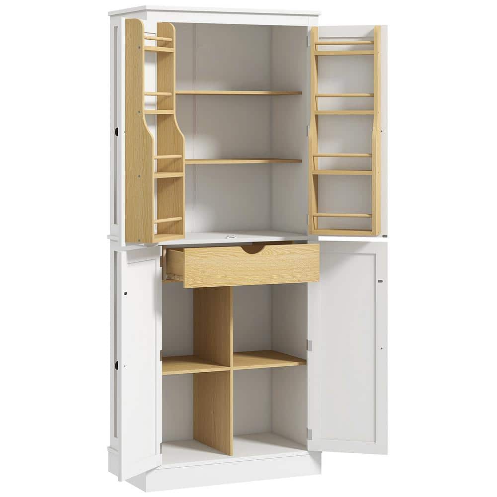 HOMCOM White 72 in. 5-tier Modern 4-Door Shelving Kitchen Pantry, with ...