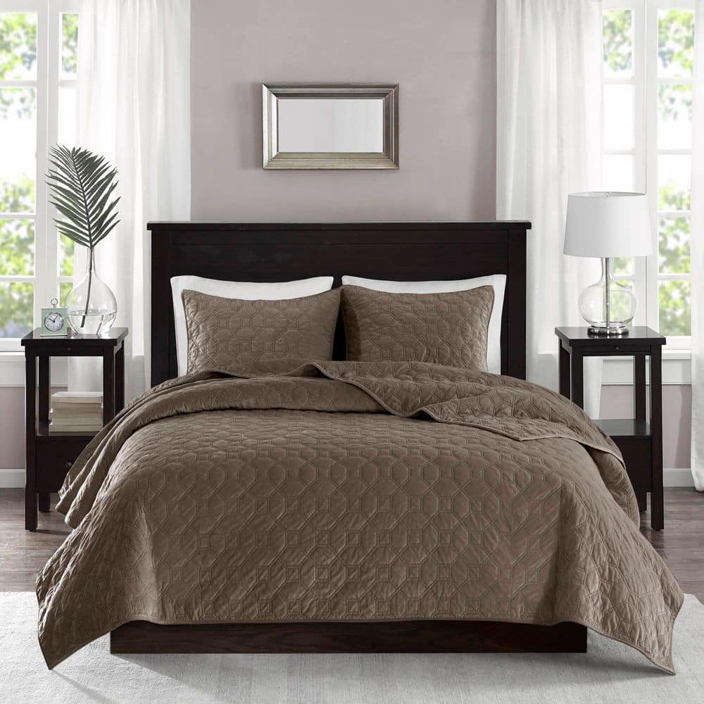Madison Park Emery 3-Piece Taupe Geometric Polyester King/California ...