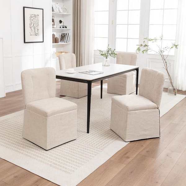 Noble House Salome Beige Fabric Upholstered Dining Chairs with Padded ...
