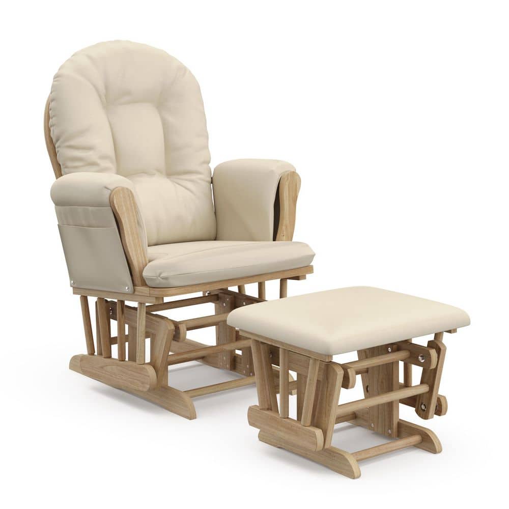Storkcraft Hoop Glider Natural with Beige Cushion Ottoman Set 06550-415 ...