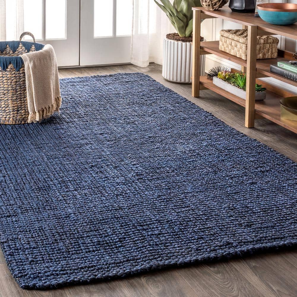 JONATHAN Y Pata Hand Woven Chunky Jute Navy 10 ft. x 14 ft. Area Rug ...