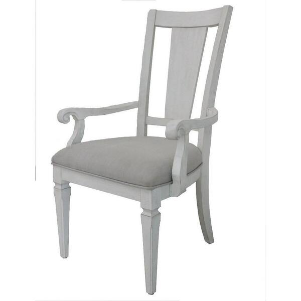 Benjara Gray and White Linen Open Slatted Back Dining Armchair (Set of 2) BM312416 - The Home Depot