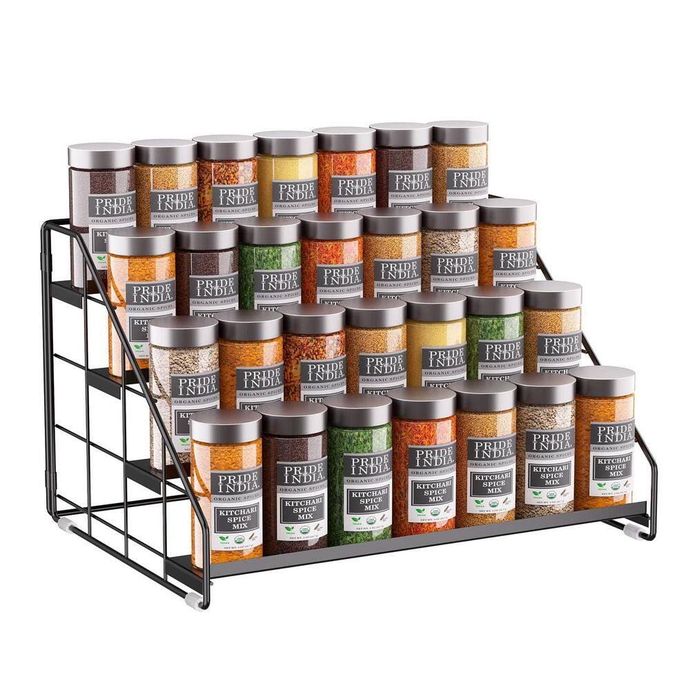 Anqtovp 4 Tier Bright Black Adjustable Countertop Cabinet Spice Rack ...