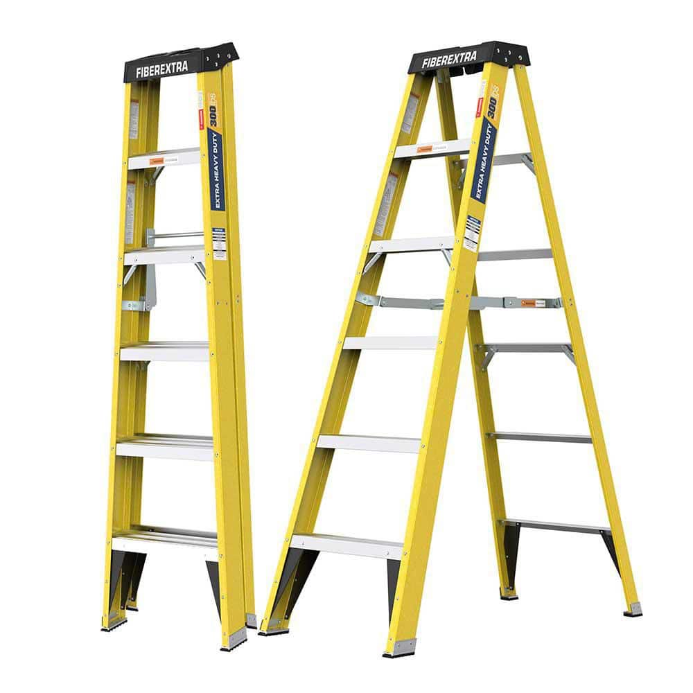 Phewnyzo 6-Step 11 in. Reach Yellow Fiberglass Single-Sided Ladder ...