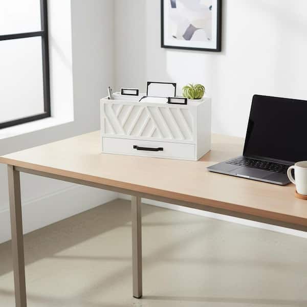 7.5 in. x 11.8 in. White 3-Tier Wooden Mail Organizer with Drawer and ...