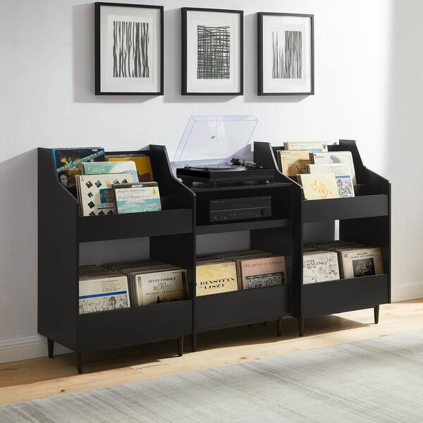 CROSLEY FURNITURE Liam Black 3-Piece Record Player Stand and Vinyl ...