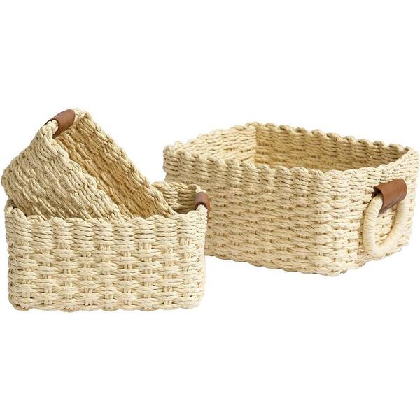 Beige 9 in. x 4.7 in. Paper Decorative Basket (Set of 3) Z0DH1Z8F2P ...