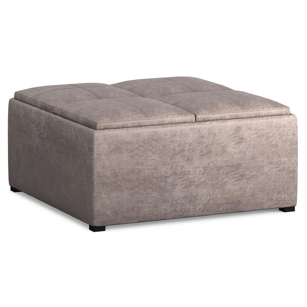 Simpli Home Avalon 35 in. Square Coffee Table Storage Ottoman in ...