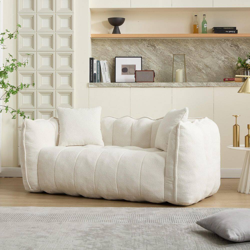 Beige Polyester 66 in. Bean Bag Couch for Adults Oversized 2-People ...