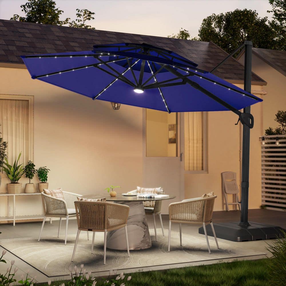 JOYESERY 11ft. LED Patio Hanging Double Top Octagon Cantilever Umbrella ...
