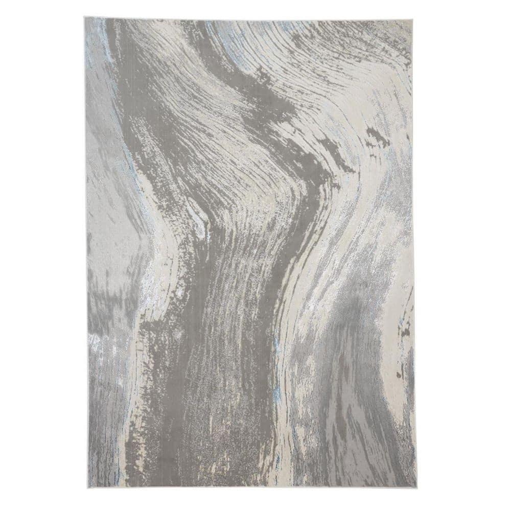 HomeRoots 8 ft. x 10 ft. Gray and Ivory and Blue Abstract Area Rug ...