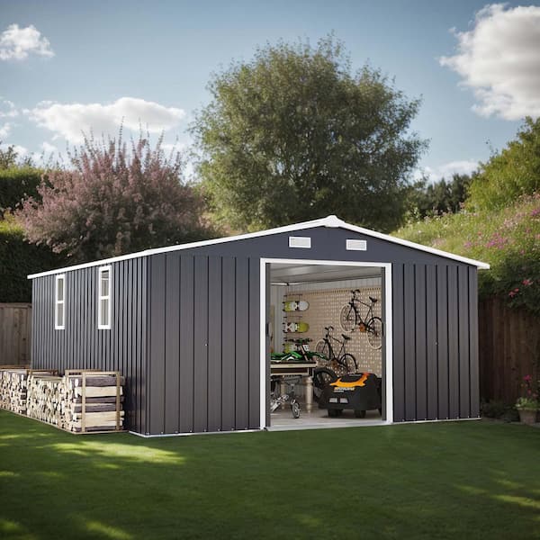 10 ft.W x 12 ft.D Metal Storage Shed, Color Steel Plate Patio Tool ...