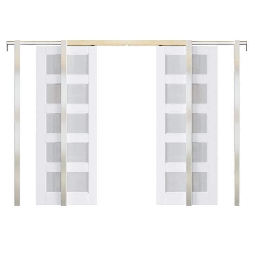 ARK DESIGN 56 in. x 80 in. 5-Lite Frosted Glass White Primed Wood ...