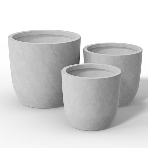 Sapcrete 13.5 in. 17 in. 20.5 in. Natural Gray(Enhanced Interior) Concrete Round Planter / Pot ...