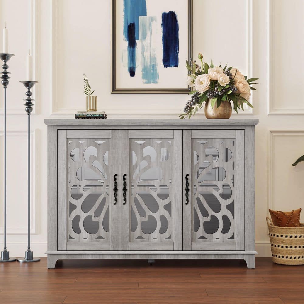 Noble House Roy Light Gray MDF 49.33 in. W Buffet Storage Sideboard ...