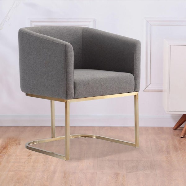 Benjara Dark Gray and Brass Fabric Cantilever Frame Dining Chair ...