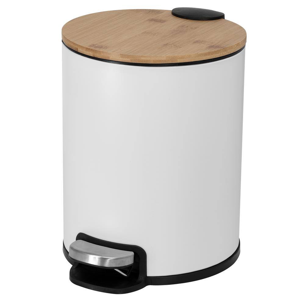 ACENTO Round 5 L Pedal Trash Bin with Bamboo Soft Close Lid in White ...