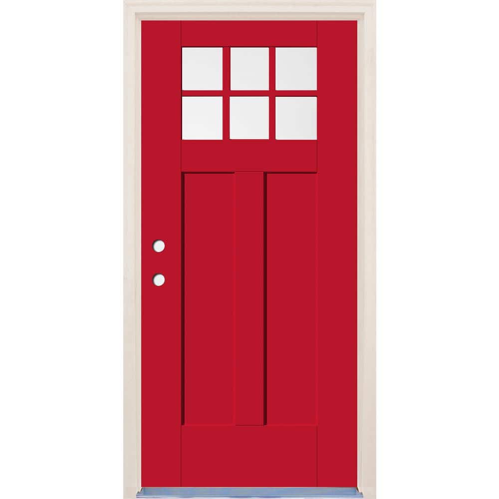 Builders Choice 36 in. x 80 in. Right-Hand 6-Lite Ruby Red Painted ...