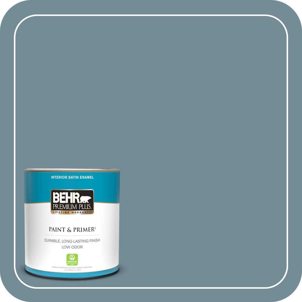 BEHR PREMIUM PLUS 1 qt. #QE-54 Shaker Blue Satin Enamel Low Odor ...