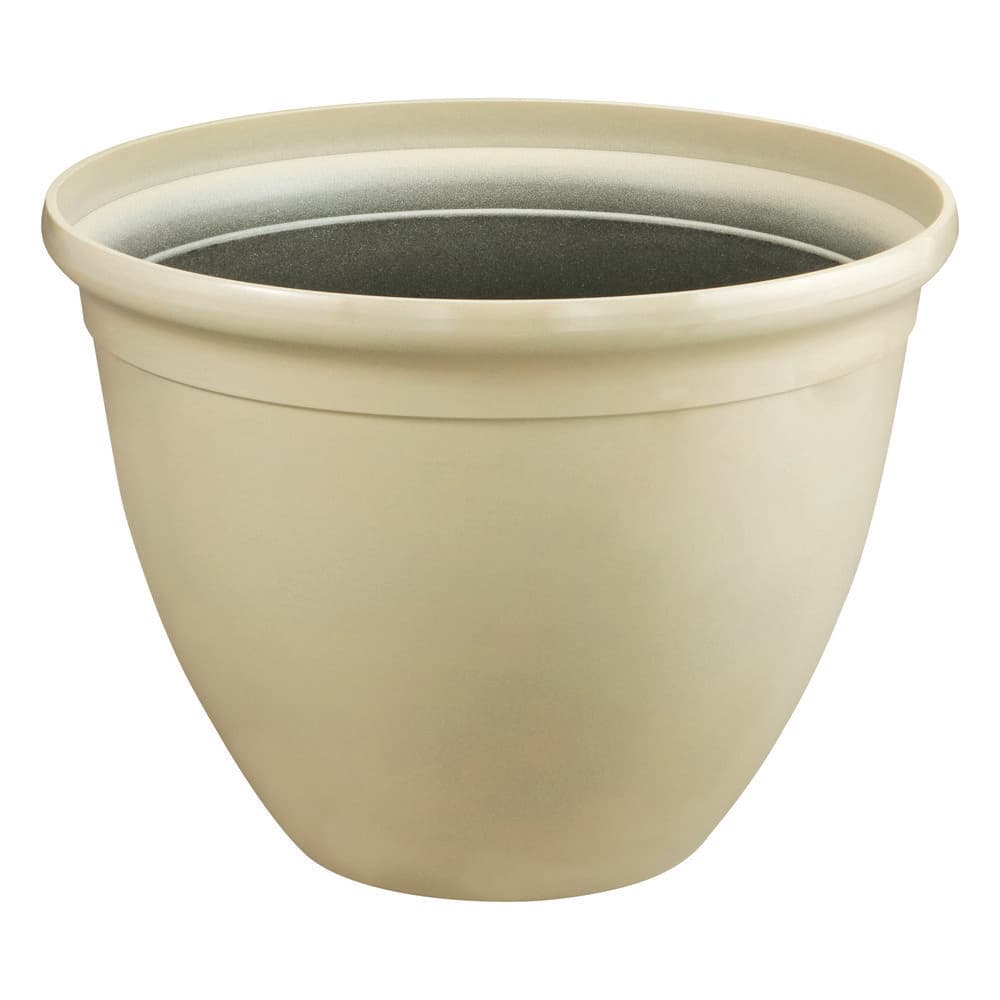 Vigoro 15.5 in. Lyla Large Beige Glossy Resin Planter (15.5 in. D x 11. ...