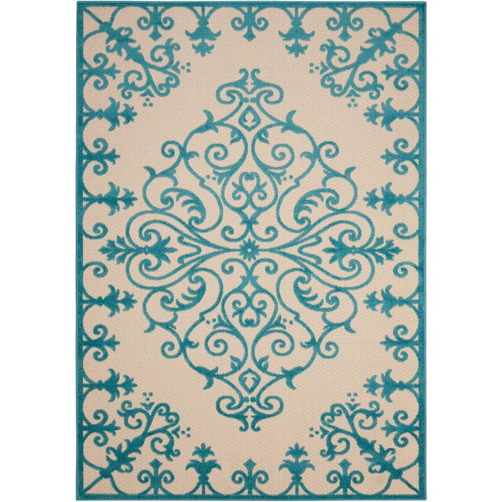 Nourison Aloha Aqua 8 ft. x 11 ft. Medallion Modern Indoor/Outdoor ...