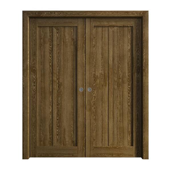 Sartodoors 36 in. x 80 in. Marble Oak Solid Wood Double Pocket Doors ...