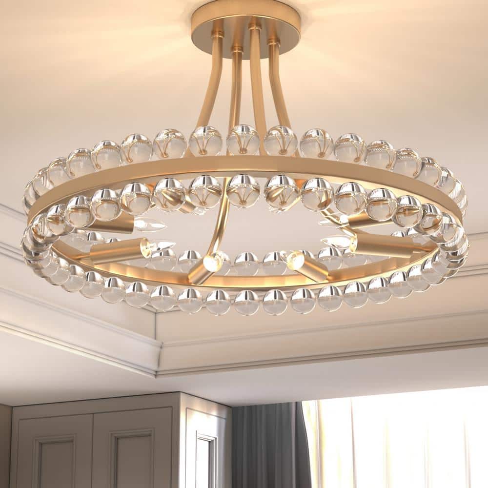 Maxax Jackson 24 in. 8-Light Brass Crystal Modern Semi Flush Mount ...