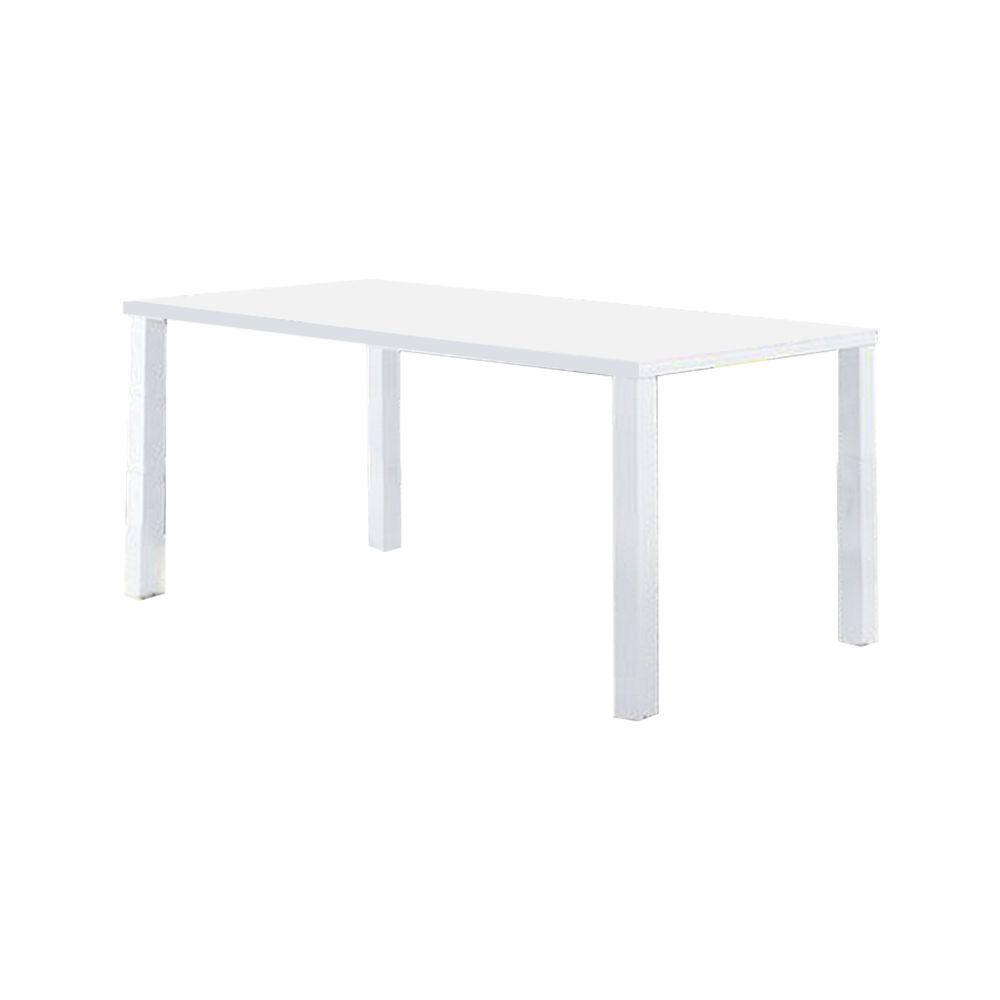 Benjara White Rectangular Wood Top 4 Legs Base Dining Table with Seats ...