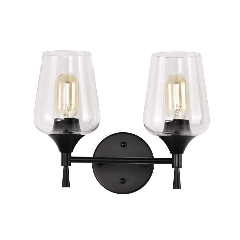 Edvivi Arlo 13 in. 2-Lights Matte Black Vanity Light with Clear Wine ...