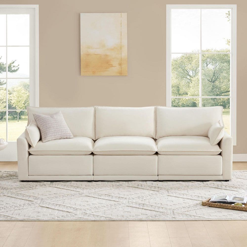 Spruce & Spring Kian 112.6 in. Square Arm Fabric Oversized 3-seat ...