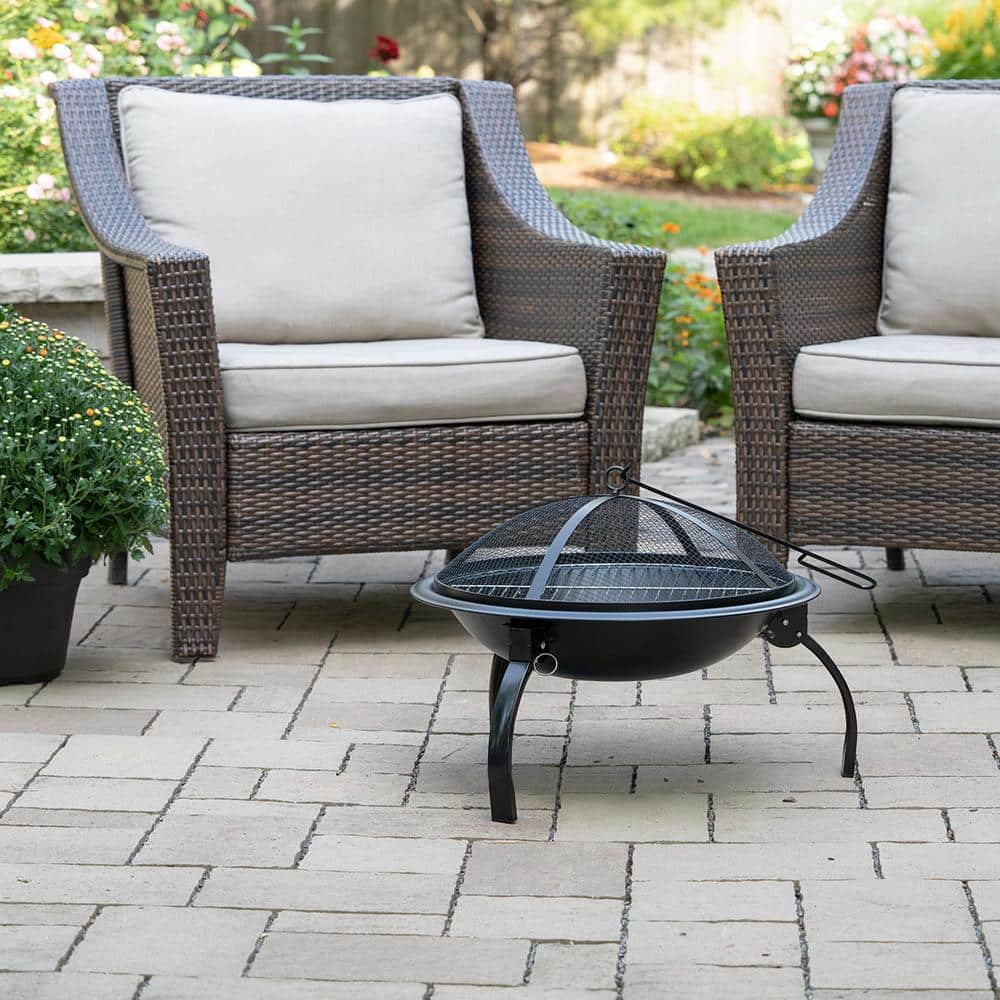 Buy 21.25 in. Round Steel Portable Wood Fire Pit with Folding Legs ...