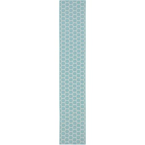 Nourison Reversible Indoor Outdoor Aqua 2 ft. x 6 ft. Honeycomb ...