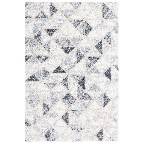 SAFAVIEH Berber Shag 8 ft. x 10 ft. Gray/Ivory Geometric Modern Area ...