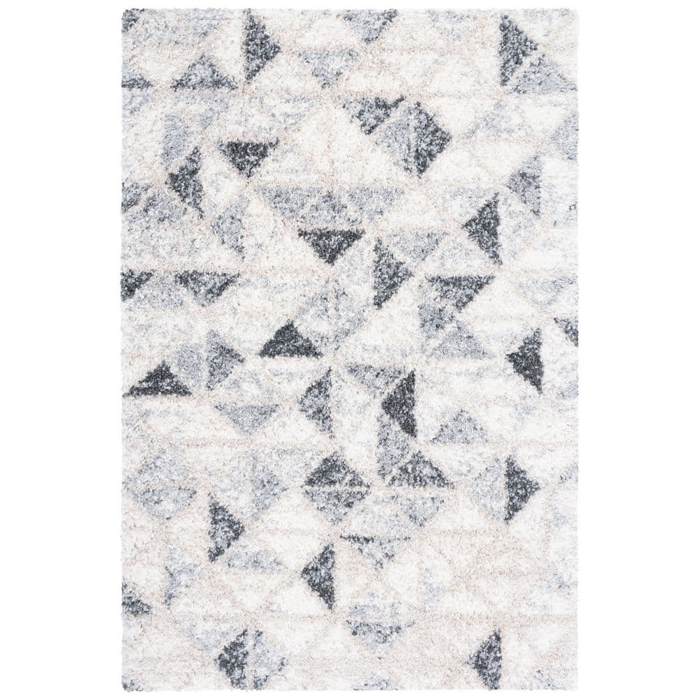 SAFAVIEH Berber Shag 9 ft. x 12 ft. Gray/Ivory Geometric Modern Area ...