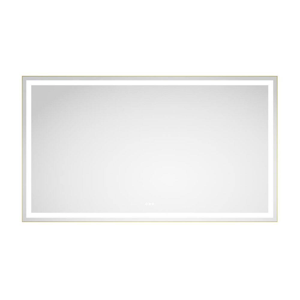 WELLFOR 84 in. W x 48 in. H Rectangular Framed Wall Bathroom Vanity Mirror in Brushed Gold with ...