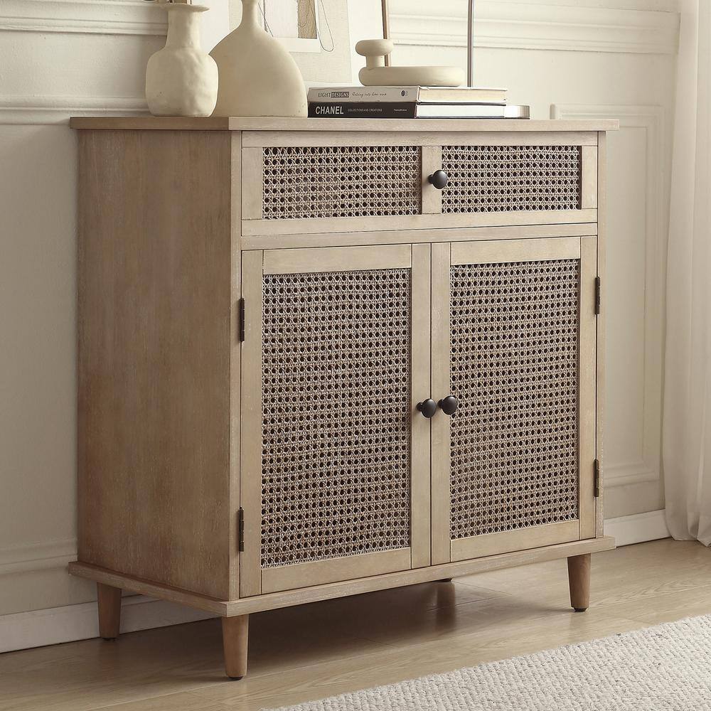 Art Leon Rustic Natural Wood Buffet Cabinet with Waved Wood Mosaic ...