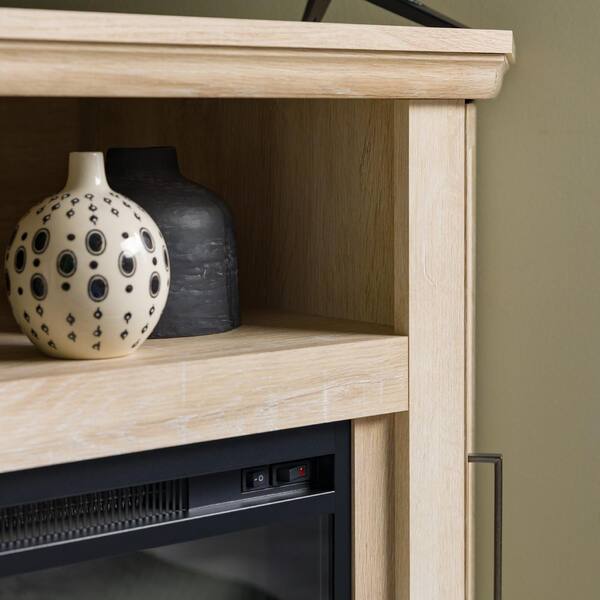 White oak corner fireplace tv stand store