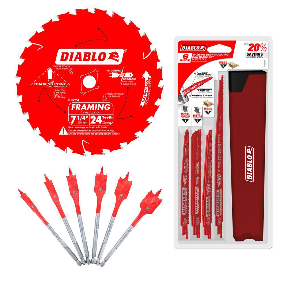 DIABLO 7-1/4 in. x 24-Tooth Framing Blade 6-Pc Wood and Metal Cutting ...