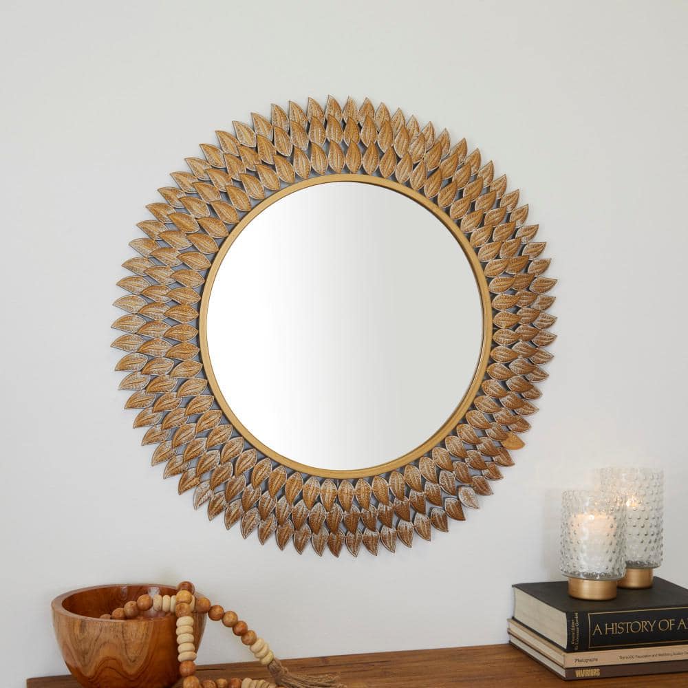 Litton Lane 32 in. x 32 in. Radial Round Framed Gold Leaf Wall Mirror ...