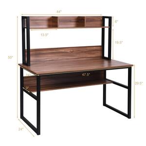 Costway 47 in. Rectangle Rustic Brown Wood Computer Desk with Storage ...