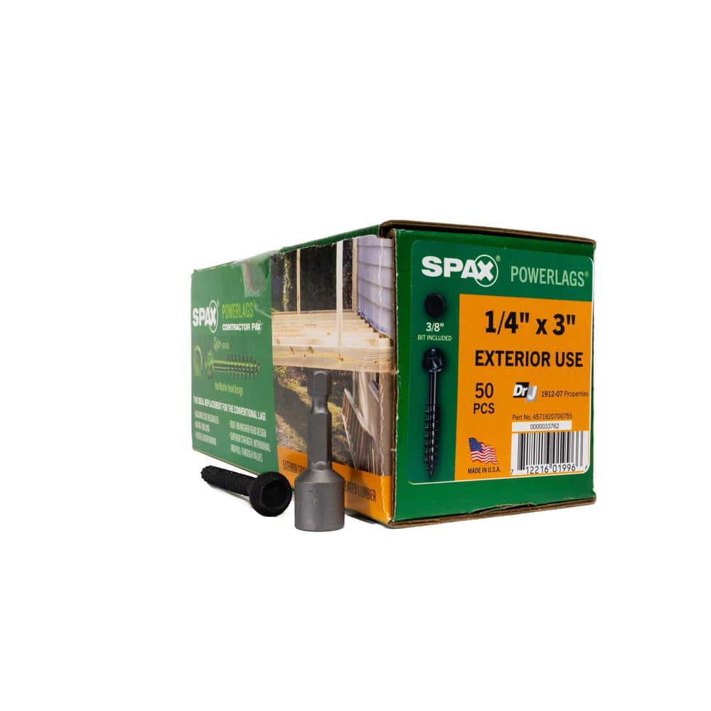 SPAX 1/4 in. x 3 in. Exterior Hex Head Structural Wood Lag Screws Powerlags Hex (50 Each) Bit ...