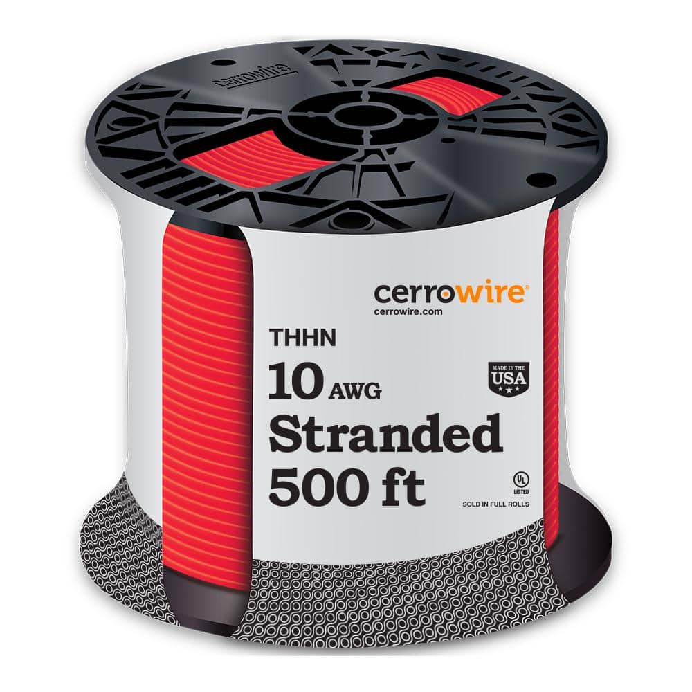 Cerrowire 500 ft. 10 Gauge Red Stranded Copper THHN Wire 112-3873J