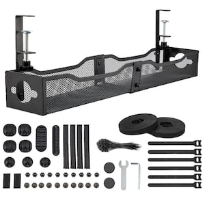 Yichuhaoxi No Drill Under Desk Cable Management Tray 14 in. Wire Organizer Punch-Free Clamp ...