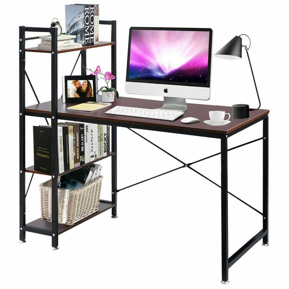 Costway 24 in. Rectangular Brown Computer Desk with Solid Wood Material ...