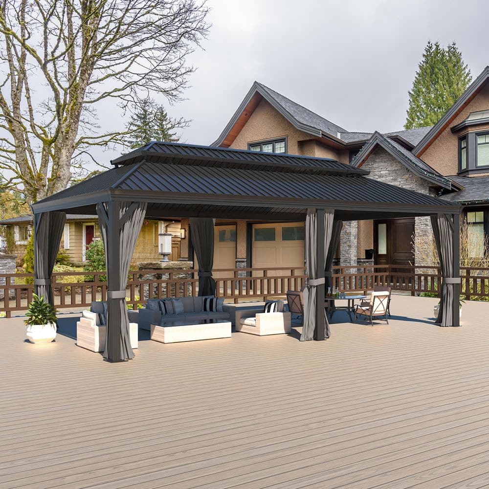VEIKOUS 20 ft. W x 14 ft. L Aluminum Double Hardtop Gazebo with ...