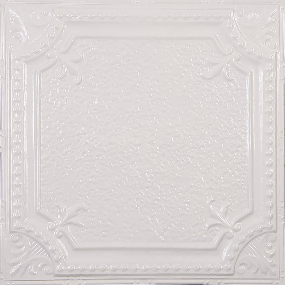 AMERICAN TIN CEILINGS Pattern #28 in Creamy White Satin 2 ft. x 2 ft ...