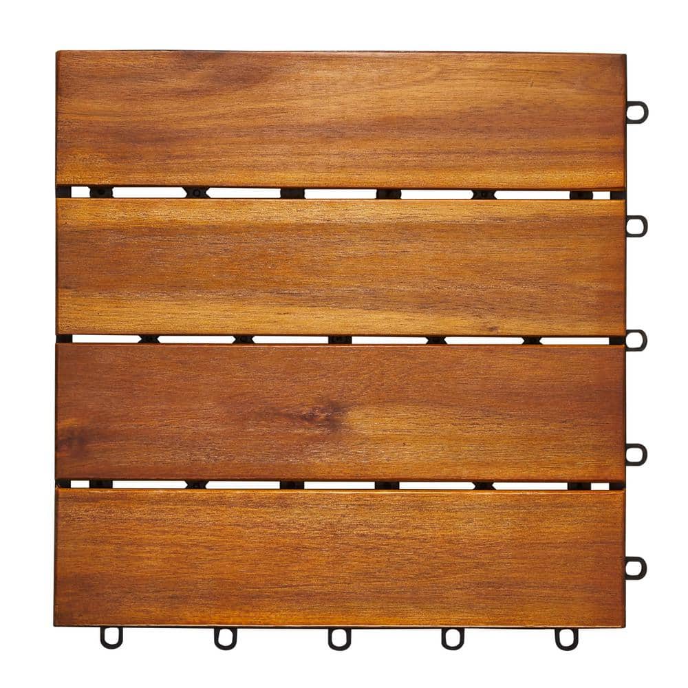 Tidoin Patio 4-Slat 1 ft. x 1 ft. Wood Interlocking Deck Tile in Brown ...