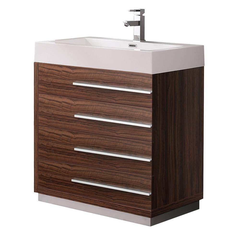 Fresca Livello 30 in. Bath Vanity in Walnut with Acrylic Vanity Top in ...