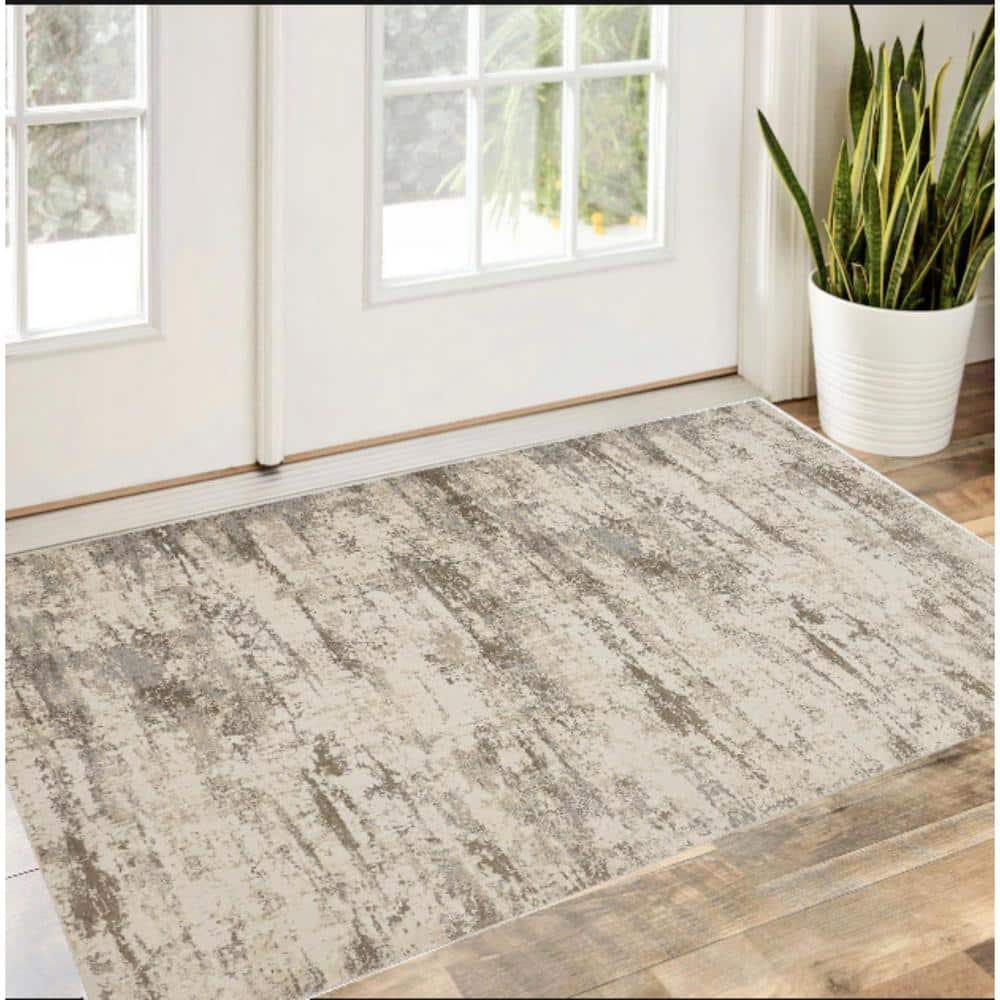 HomeRoots 2 x 3 Ivory And Brown Abstract Area Rug 2000515634 - The Home ...